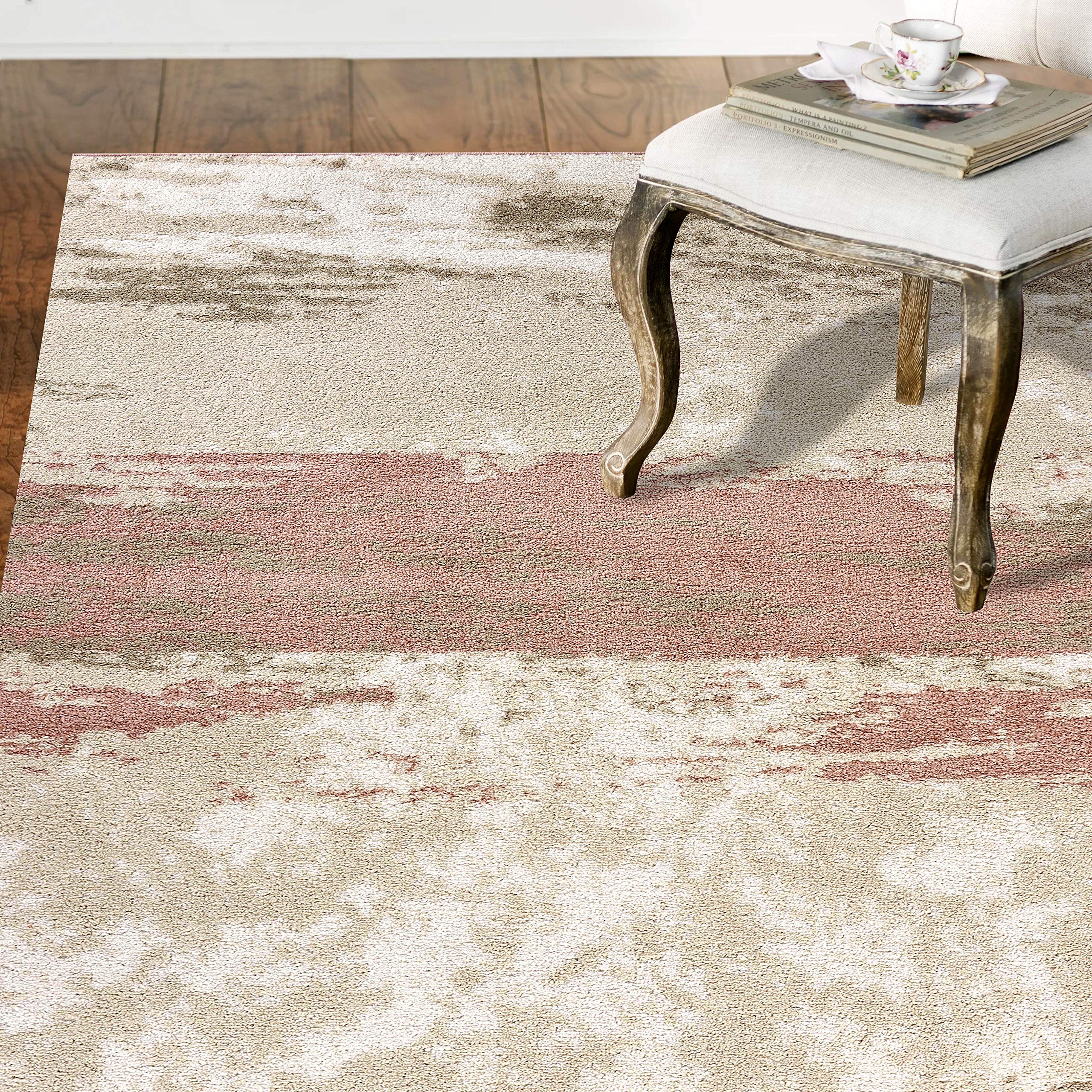 LR Home MEADO81542-IVW Rug, 7'9" x 9'5", Ivory/Blush