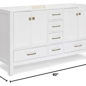 DKB Beckford Series 60" Inch Bathroom Base Cabinet in White, Double Sink Configuration, 4 Soft Closing Doors, 6 Full Extension Dovetail Drawers