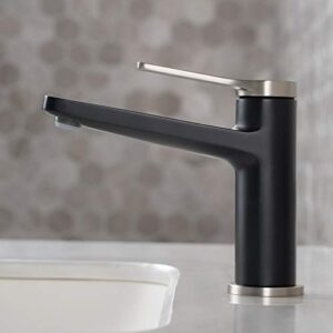 KRAUS Indy Single Handle Basin Bathroom Faucet in Spot Free Stainless Steel/Matte Black, KBF-1401SFSMB