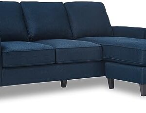 Serta Harmon Reversible Sectional Sofa, Modern L-Shaped Couch for Small Spaces, Soft Fabric Upholstery, Rolled Arm, Blue