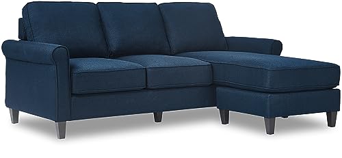 Serta Harmon Reversible Sectional Sofa, Modern L-Shaped Couch for Small Spaces, Soft Fabric Upholstery, Rolled Arm, Blue