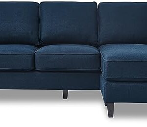 Serta Harmon Reversible Sectional Sofa, Modern L-Shaped Couch for Small Spaces, Soft Fabric Upholstery, Rolled Arm, Blue