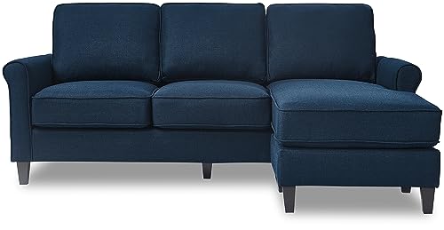 Serta Harmon Reversible Sectional Sofa, Modern L-Shaped Couch for Small Spaces, Soft Fabric Upholstery, Rolled Arm, Blue