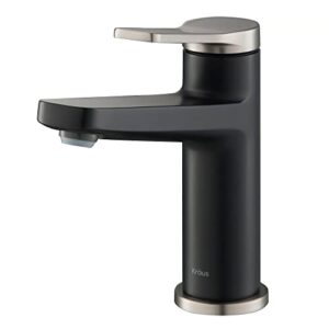 kraus indy single handle basin bathroom faucet in spot free stainless steel/matte black, kbf-1401sfsmb