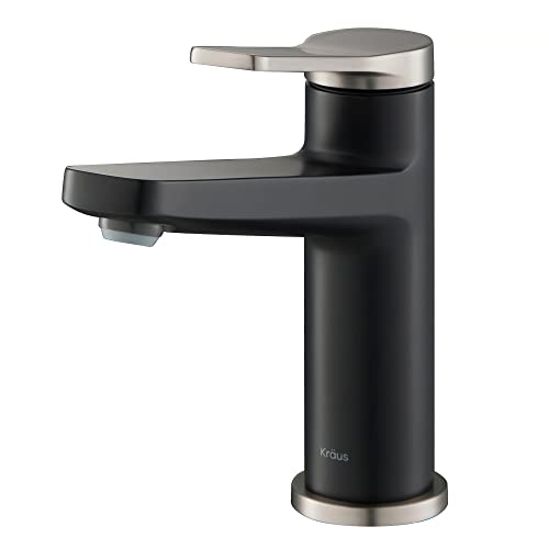 KRAUS Indy Single Handle Basin Bathroom Faucet in Spot Free Stainless Steel/Matte Black, KBF-1401SFSMB