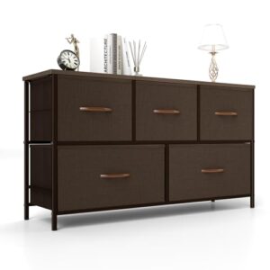 romoon dresser for bedroom, dresser wide for closet with 5 drawers, small fabric dresser & chests of drawers for bedroom,nursery, hallway.(brown)