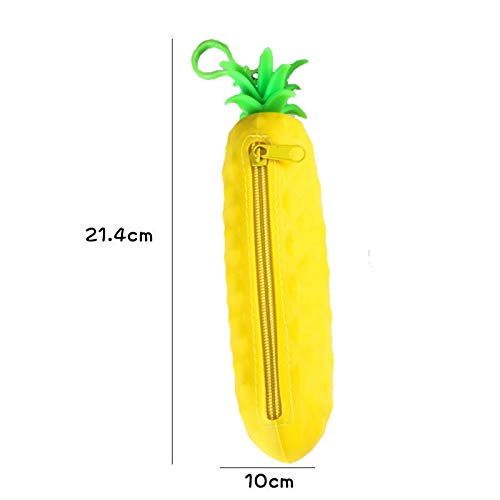 2-Pack Silicone Pencil Holder, Cute Zipper Case Makeup Bag Organizer Stationery Purse Wallet Cosmetic Brush Bags (Pineapple+Pea)