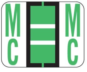 doctor stuff - file folder labels, alphabet letter mc, file doctor - fdav series compatible alpha stickers, fluorescent green, 1" x 1-1/4", 500/roll