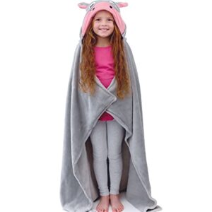 Canoogles Hippopotamus Wearable Hooded Blanket for Kids, Blanket Hoodie, Soft, Cozy Hooded Fleece Blanket, Machine Washable, 40" H x 50" W, One Size