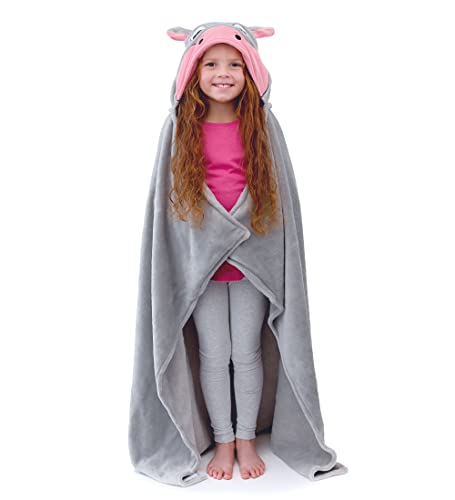 Canoogles Hippopotamus Wearable Hooded Blanket for Kids, Blanket Hoodie, Soft, Cozy Hooded Fleece Blanket, Machine Washable, 40" H x 50" W, One Size