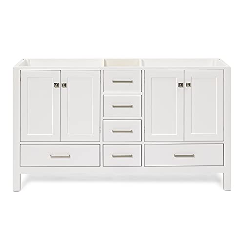 DKB Beckford Series 60" Inch Bathroom Base Cabinet in White, Double Sink Configuration, 4 Soft Closing Doors, 6 Full Extension Dovetail Drawers