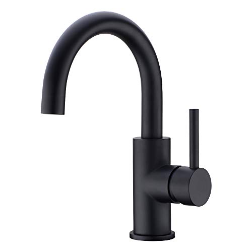 CREA Black Bathroom Faucet Brushed Nickel, Prep Wet Bar Sink Faucet Stainless Steel Single Hole Small Kitchen Faucet with 4 Inch Deck Plate, Mini Faucet Outdoor Tap for Farmhouse Vanity Sink Lavatory