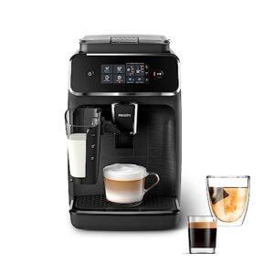 philips 2200 series fully automatic espresso machine, lattego milk frother, 3 coffee varieties, intuitive touch display, 100% ceramic grinder, aquaclean filter, aroma seal, black (ep2230/14)