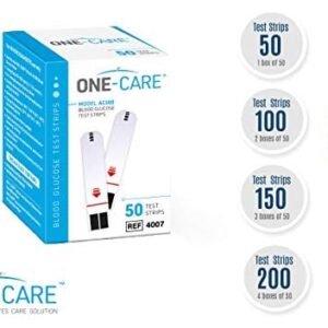 ONE-CARE 100 Count Glucose Test Strips, Precision Sugar Measurement (2 Boxes of 50 Each)