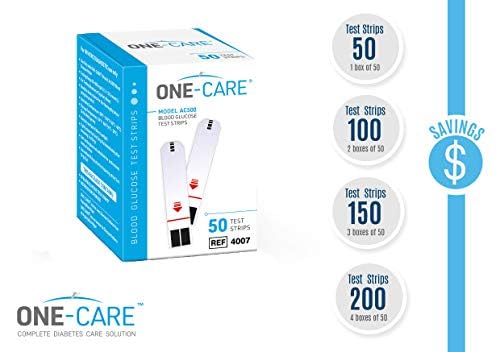 ONE-CARE 100 Count Glucose Test Strips, Precision Sugar Measurement (2 Boxes of 50 Each)