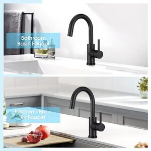 CREA Black Bathroom Faucet Brushed Nickel, Prep Wet Bar Sink Faucet Stainless Steel Single Hole Small Kitchen Faucet with 4 Inch Deck Plate, Mini Faucet Outdoor Tap for Farmhouse Vanity Sink Lavatory