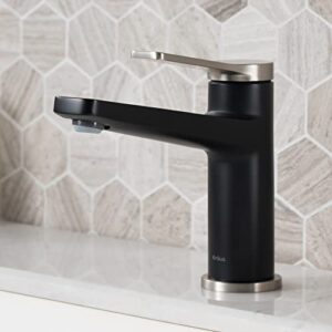 KRAUS Indy Single Handle Basin Bathroom Faucet in Spot Free Stainless Steel/Matte Black, KBF-1401SFSMB