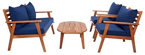 SAFAVIEH PAT7050A Collection Deacon Natural and Beige 4-Piece Outdoor Patio Set