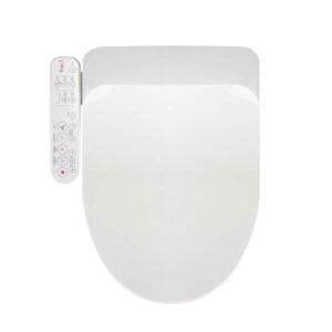 trevi bidet toilet seat, elongated white seat sleek design, warm air dryer, rear & front wash, stainless steel nozzle, nozzle self-cleaning, nozzle oscillation and pulse, korea made ab210