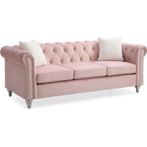 glory furniture raisa velvet sofa in pink