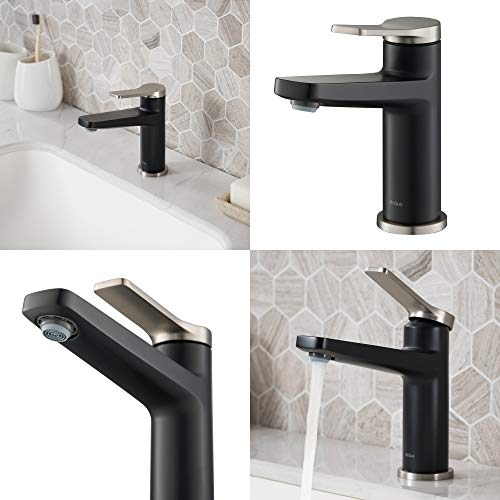 KRAUS Indy Single Handle Basin Bathroom Faucet in Spot Free Stainless Steel/Matte Black, KBF-1401SFSMB