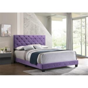 Glory Furniture Full Size Bed with Headboard, Footboard in Velvet, in Purple, No Box Spring Needed, Easy Assembly