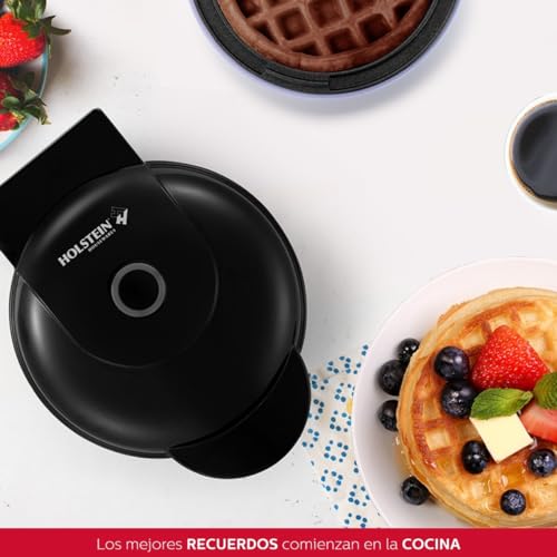 Holstein Housewares Personal/Mini Waffle Maker, Non-Stick Coating, Black - 4-inch Waffles in Minutes, Ideal for Breakfast, Brunch, Lunch or Snacks