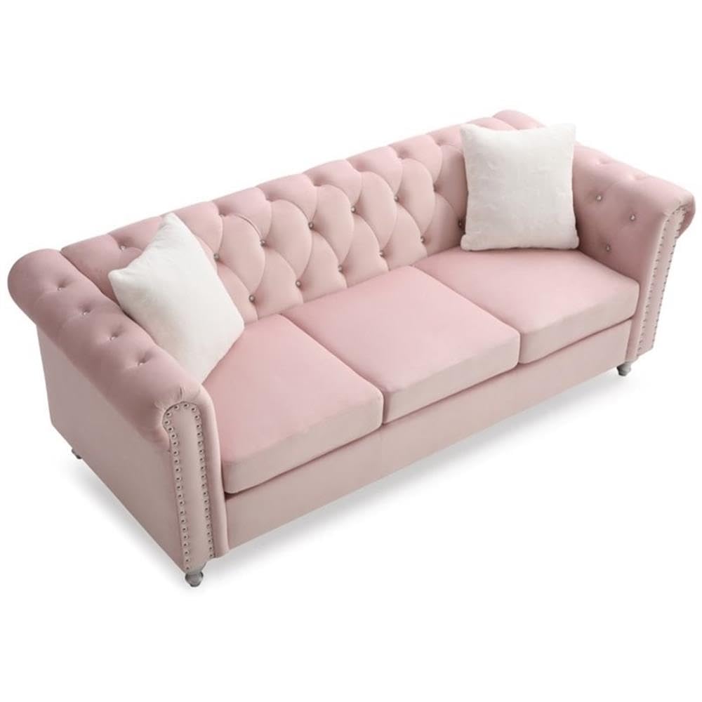 Glory Furniture Raisa Velvet Sofa in Pink