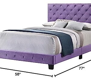 Glory Furniture Full Size Bed with Headboard, Footboard in Velvet, in Purple, No Box Spring Needed, Easy Assembly