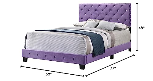 Glory Furniture Full Size Bed with Headboard, Footboard in Velvet, in Purple, No Box Spring Needed, Easy Assembly