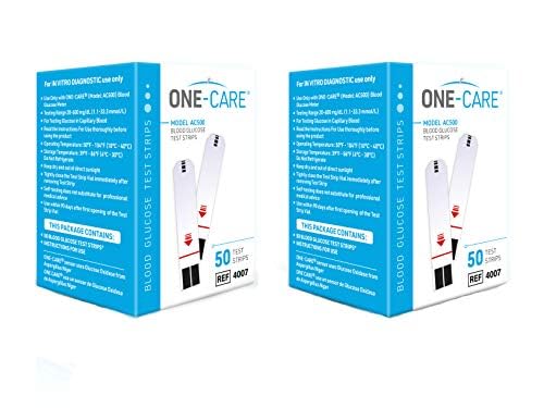 ONE-CARE 100 Count Glucose Test Strips, Precision Sugar Measurement (2 Boxes of 50 Each)