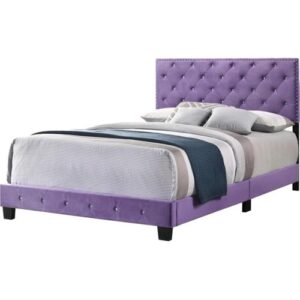 glory furniture full size bed with headboard, footboard in velvet, in purple, no box spring needed, easy assembly