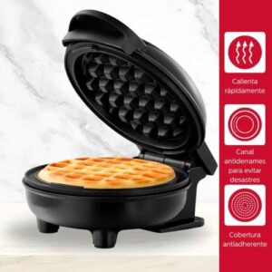 Holstein Housewares Personal/Mini Waffle Maker, Non-Stick Coating, Black - 4-inch Waffles in Minutes, Ideal for Breakfast, Brunch, Lunch or Snacks