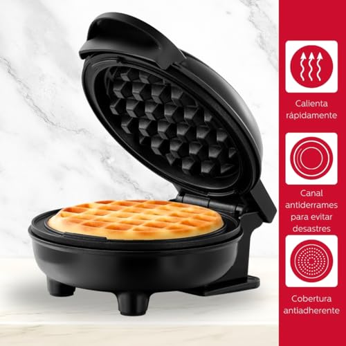 Holstein Housewares Personal/Mini Waffle Maker, Non-Stick Coating, Black - 4-inch Waffles in Minutes, Ideal for Breakfast, Brunch, Lunch or Snacks