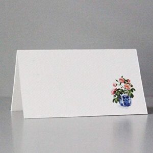 nancy nikko place cards - blue and white pot with pink flowers for weddings, showers, and dinner parties. table tent style, scored for easy folding. available in pkgs of 12/25 / 50 (12)