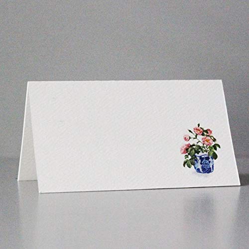 Nancy Nikko Place Cards - Blue and White Pot with Pink Flowers for Weddings, Showers, and Dinner Parties. Table Tent Style, Scored for Easy Folding. Available in Pkgs of 12/25 / 50 (12)