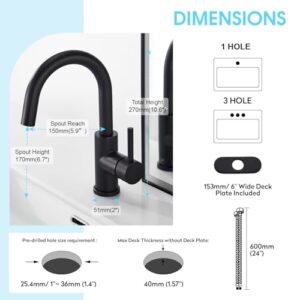 CREA Black Bathroom Faucet Brushed Nickel, Prep Wet Bar Sink Faucet Stainless Steel Single Hole Small Kitchen Faucet with 4 Inch Deck Plate, Mini Faucet Outdoor Tap for Farmhouse Vanity Sink Lavatory