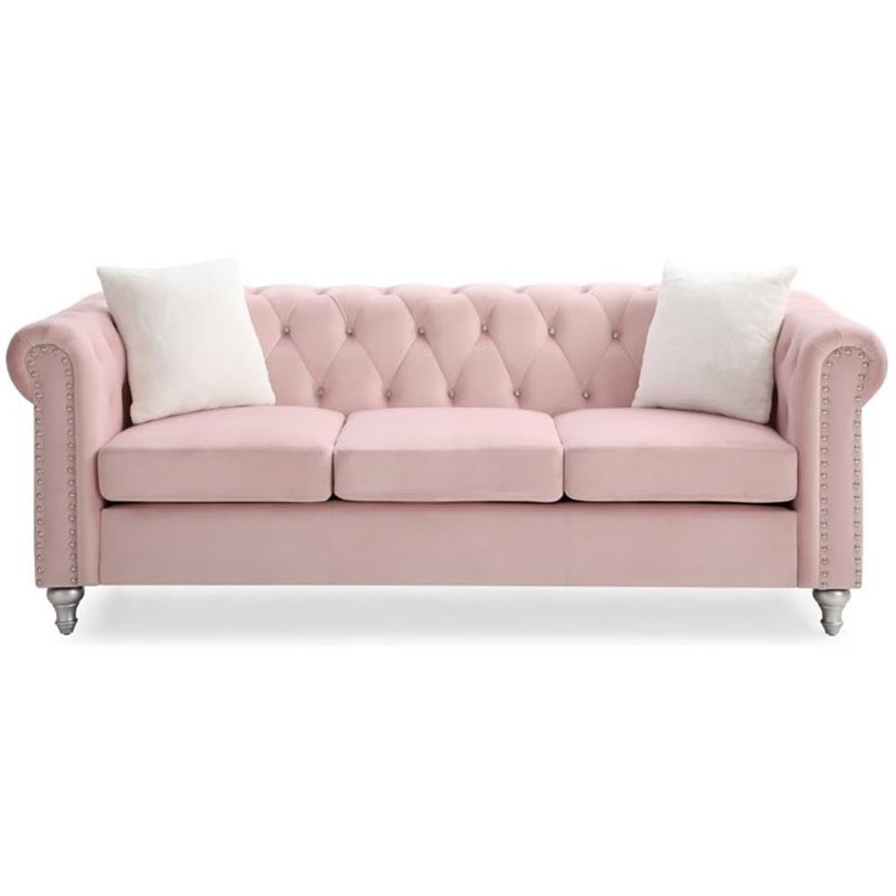 Glory Furniture Raisa Velvet Sofa in Pink