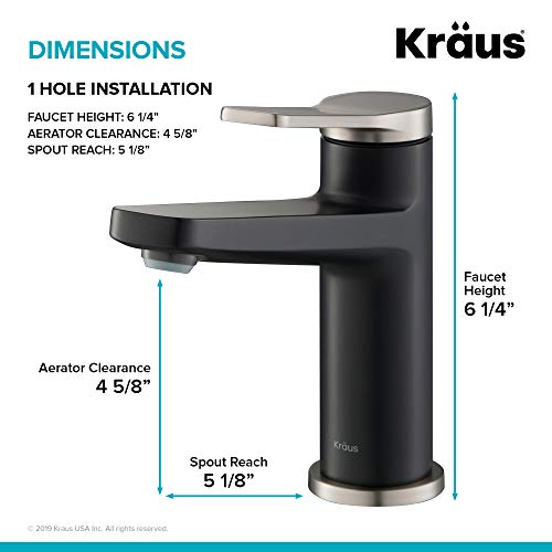 KRAUS Indy Single Handle Basin Bathroom Faucet in Spot Free Stainless Steel/Matte Black, KBF-1401SFSMB