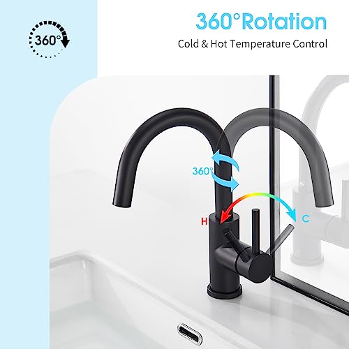 CREA Black Bathroom Faucet Brushed Nickel, Prep Wet Bar Sink Faucet Stainless Steel Single Hole Small Kitchen Faucet with 4 Inch Deck Plate, Mini Faucet Outdoor Tap for Farmhouse Vanity Sink Lavatory