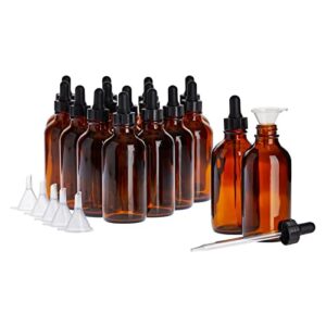 juvale 15 pack of 4oz amber glass bottles with dropper dispenser and 6 funnels for essential oils, travel, perfumes, liquids, hair and body oils (21 total pieces, 120ml)