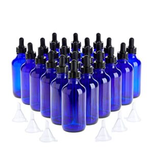 juvale 30pcs set, 24 count 4oz 120ml blue glass dropper bottles and 6 funnels for essential oils and perfumes