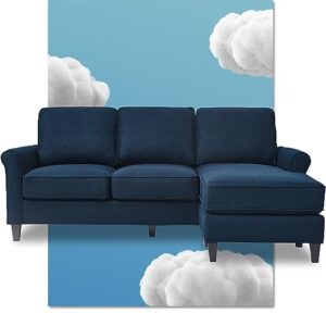 serta harmon reversible sectional sofa, modern l-shaped couch for small spaces, soft fabric upholstery, rolled arm, blue