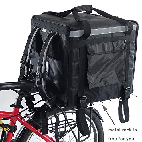 PK-140Z: Huge Heat Insulation Food Delivery Bag for Motorcycle, Big Pizza Delivery Bags for Bicycle/Scooter, 2 Layers, Rigid Frame, Side Loading, 20" x 20" x 20"