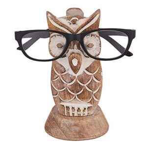 Eximious India White Elephant Gifts for Adults Him Her Wooden Owl Glasses Holder Stand Reading Nightstand Eyeglass Retainer Mom Dad Car SPWW19