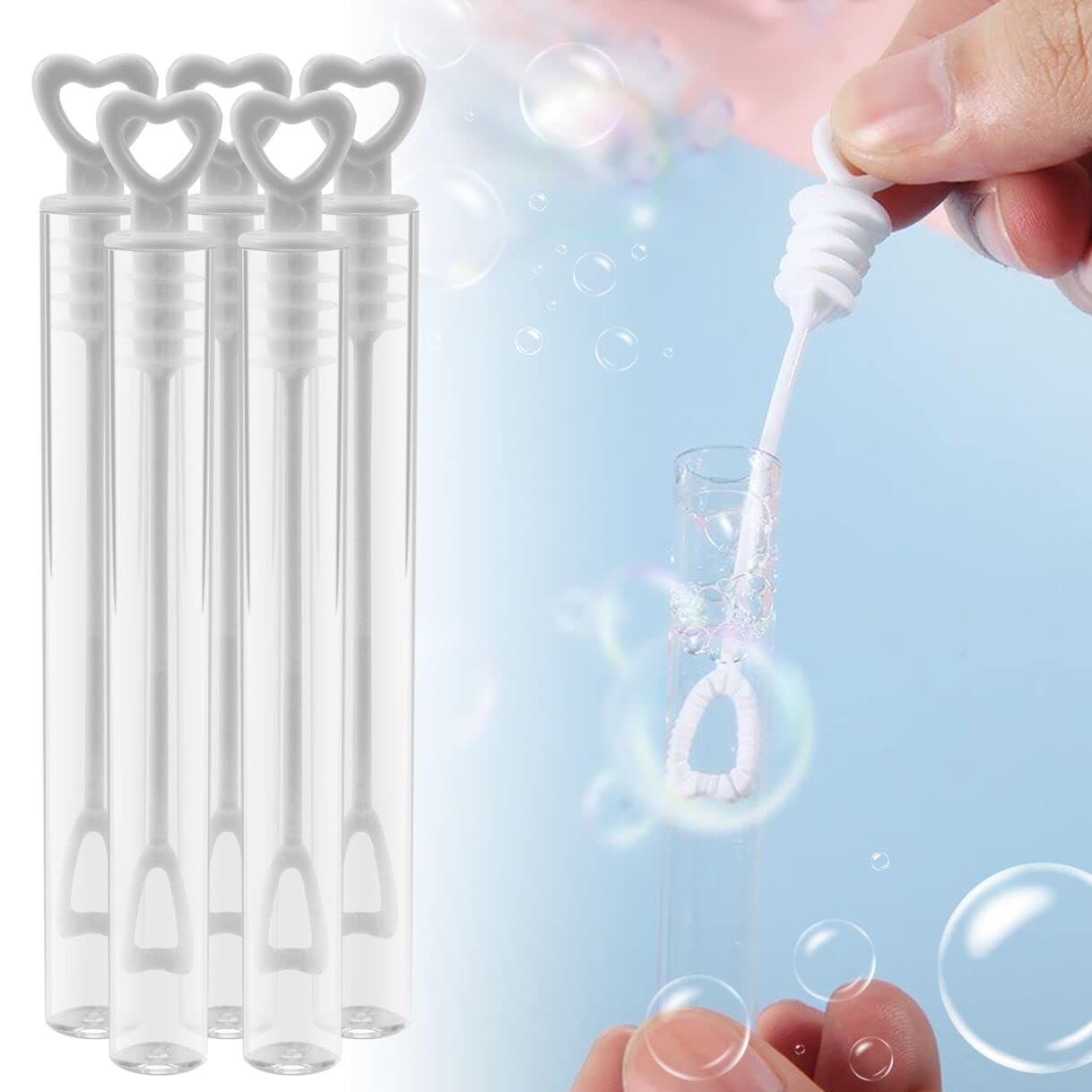 Faxco 50 PCS Bubble Wand, White Heart Bubble Stick Tube, Wedding Bubbles Toy, Party Favors for Anniversaries, Valentine's Day, Festival Gift(No Bubble Liquid)