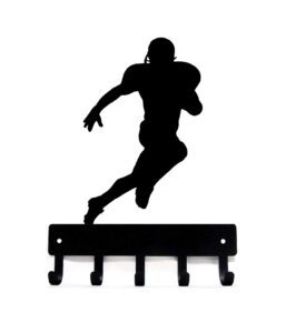 the metal peddler football receiver sport - wall key holder - small 6 inch wide - made in usa; 5 storage hooks