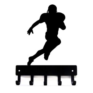 The Metal Peddler Football Receiver Sport - Wall Key Holder - Small 6 Inch Wide - Made in USA; 5 Storage Hooks