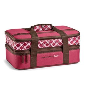 rachael ray expandable insulated casserole carrier for hot or cold food, thermal lasanga lugger tote for pockluck, parties, picnic, and cookouts, fits 9" x 13" baking dish, burgundy