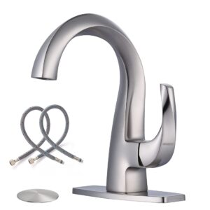 wowow single handle bathroom faucet, 1 hole, high arc, brushed nickel, pop-up drain, solid brass, commercial bathroom sink faucet, basin vanity bar faucet